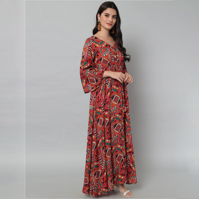 Seasonalstyle | Maroon Ethnic Motifs Ethnic Maxi Dress